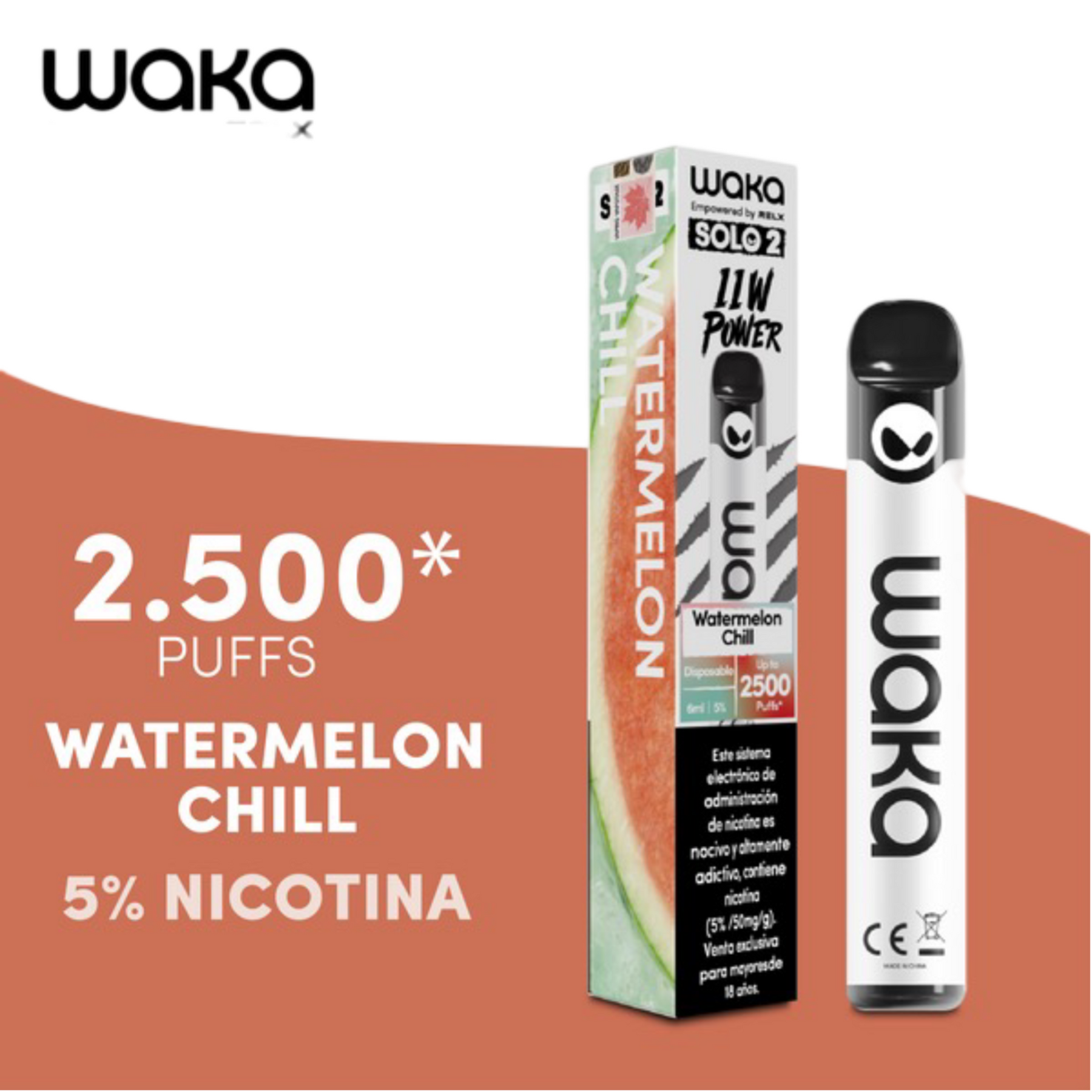 WAKA Solo 2 - Vaporizador Desechable 2500 Puffs y 5% Nicotina ...